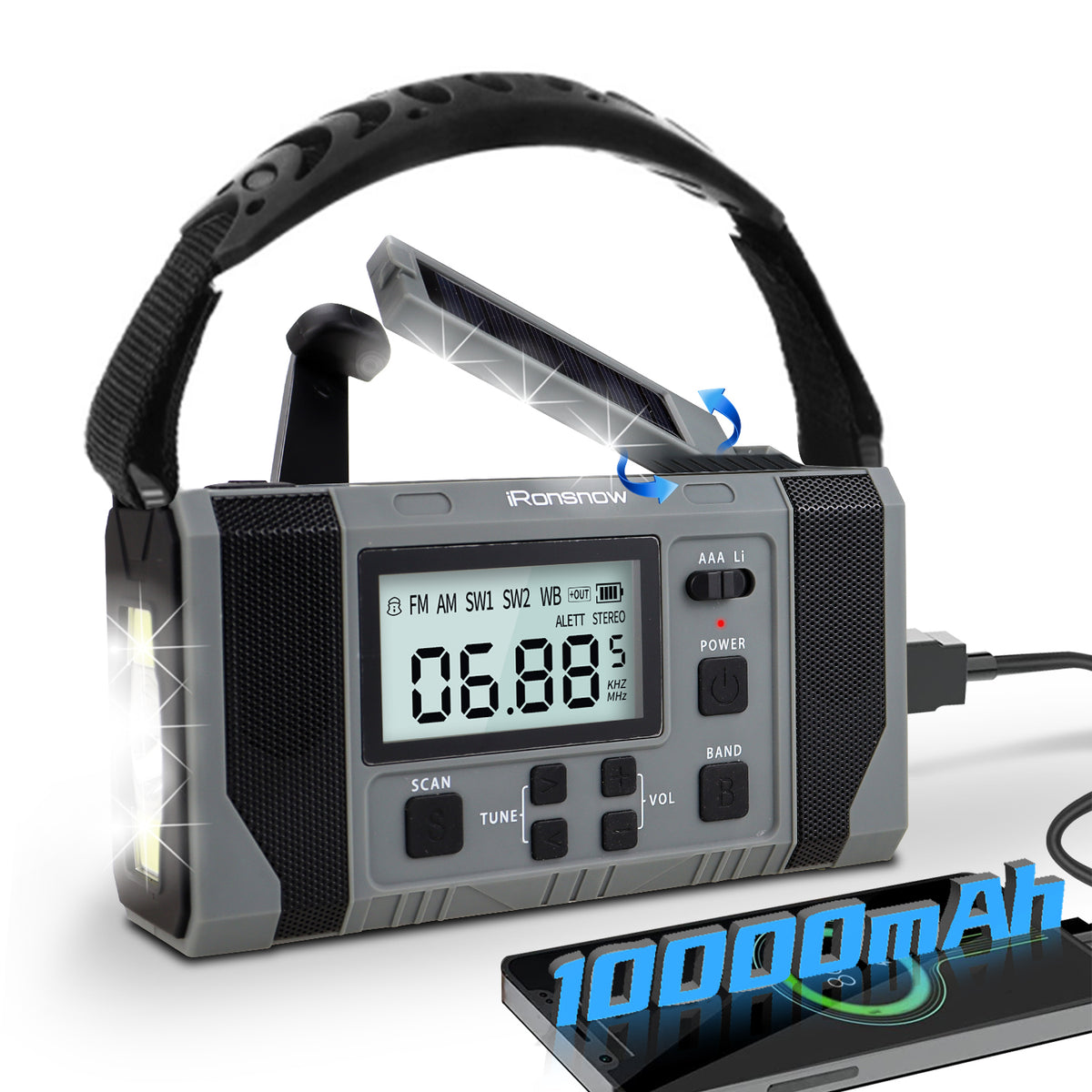 iRonsnow 10000mAh NOAA Emergency Weather Alert Radio, LCD Digital AM/F